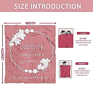 Nosovlra God is My Comforter Blanket - Scripture Blanket with Healing Caring Inspirational Faith Prayer Religious Gifts for Women Christian Bible Verse Throw Blanket (God Pink, 50 X 60 Inches)
