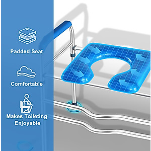 Deewow Raised Toilet Seat with Handles up to 450lbs, Elevated Toilet Seat Riser for Seniors, Raised Toilet Seat for Elderly, Pregnant and Handicap, Height Adjustable, Fit Any Toilet, Blue