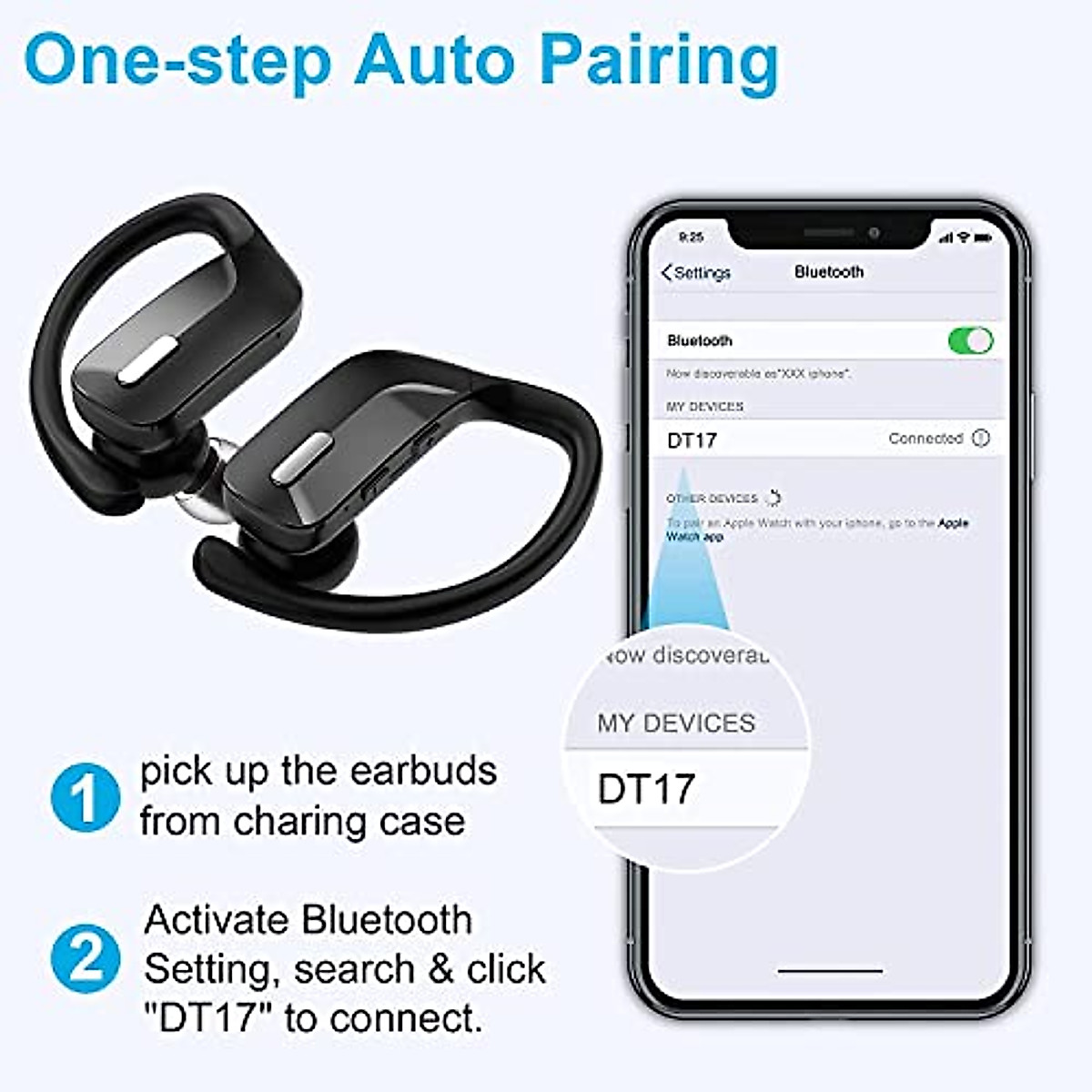 Caymuller Wireless Earbuds Bluetooth Headphones 48Hrs Play Back Sports Earphones with LED Display Built in Mic Deep Bass Stereo in Ear Waterproof Headset for Workout Gaming Running