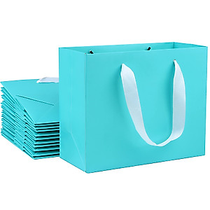 Dasofine Teal Gift Bags 20pcs, 8.7" × 3.9" × 7.1" Paper Bag with Handle Medium Size, Sturdy Kraft Paper Favor Bags, Gift Wrap Bags for Party, Wedding, Baby Shower