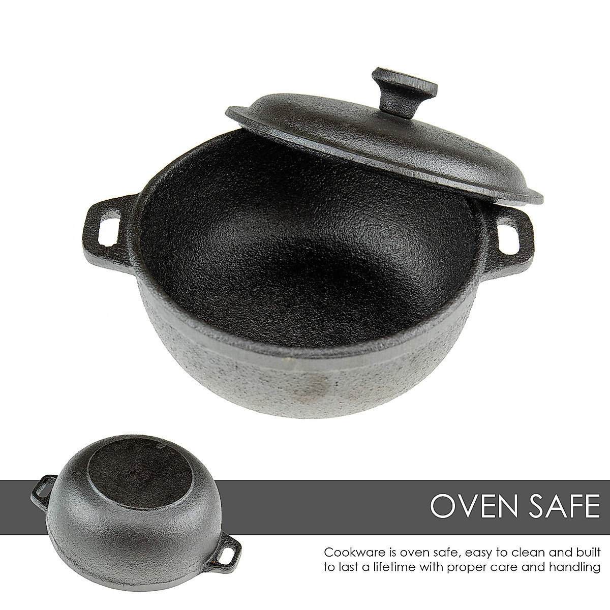 Heavy Duty Pre Seasoned Mini Cast Iron Dutch Oven Set of 3, Oven Safe Cooker, Black