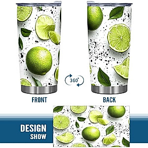QWEUIOP 20oz Insulated Travel Coffee Mug Tropical Citrus Stainless Steel Tumbler with Lid Double Wall Vacuum Coffee Cup For Hot and Cold Drinks14325