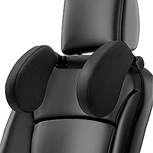 KUNGKIC Car Headrest Pillow,Full Grain Leather,U Shaped Car Seat Adjustable Head Neck Support,Sleeping Travel Car Pillow,Sleep Cushion Car Side Pillow for Kids Adults Elders (Black)