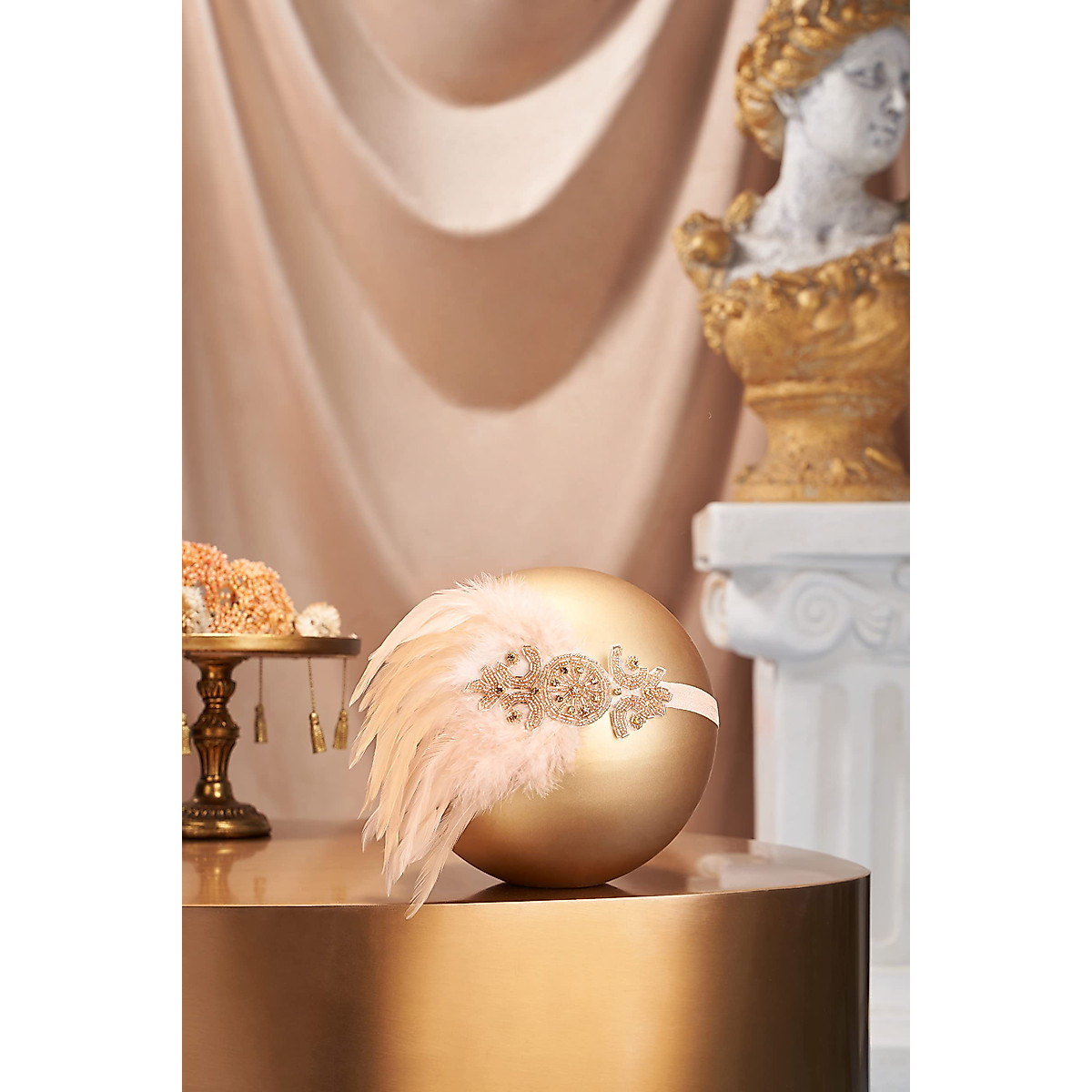 BABEYOND 1920s Flapper Headpiece Roaring 20s Great Gatsby Headband Vintage Feather Headband 1920s Flapper Gatsby Hair Accessories (Champagne)