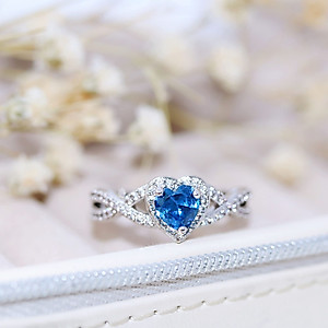 Personalized Birthstone Promise Rings Heart Love Halo Ring for Women 1 Stone Jewelry for Mother Daughter Her Best Friends Custom Engraved Name Gift.