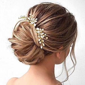 JONKY Crystal Bride Wedding Hair Comb Gold Rhinestone Hair Pieces Bridal Hair Accessories for Women(Pack of 2)