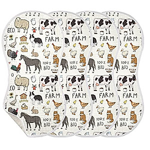 Kigai Farm Animals Muslin Baby Burp Cloths - Super Absorbent and Soft Burping Rags - Cotton Burp Clothes Set for Boys and Girls, 1 Pack