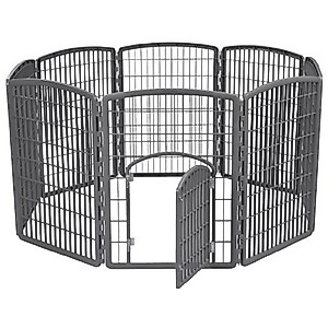 IRIS USA 34" Exercise 8-Panel Pet Playpen with Door, Dog Playpen, for Small, Medium, and Large Dogs, Keep Pets Secure, Easy Assemble, Rust-Free, Heavy-Duty Molded Plastic, Customizable, Gray