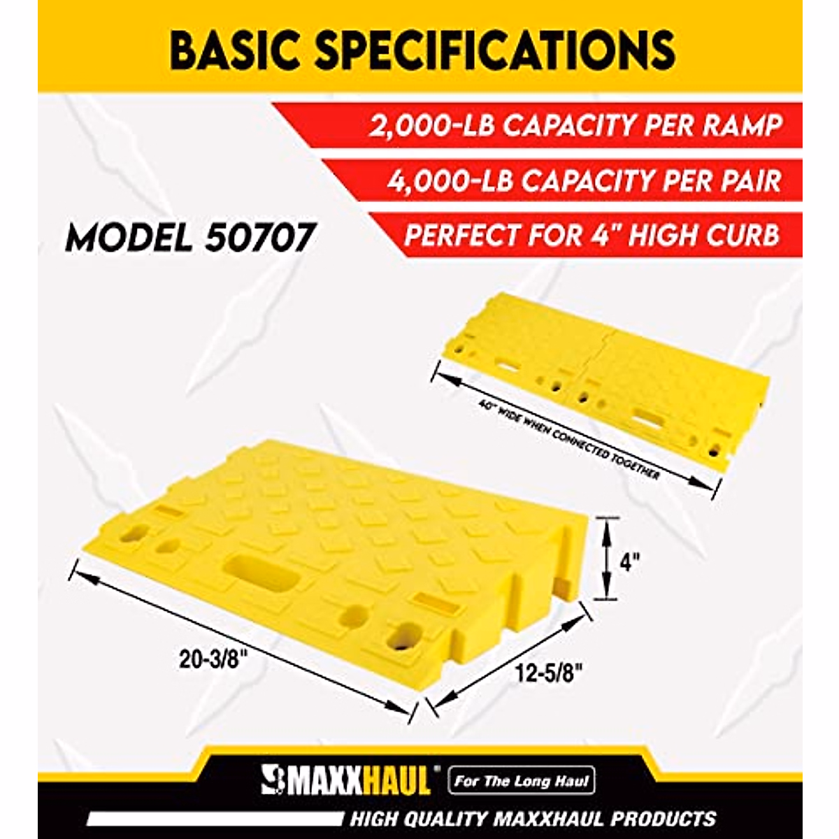 MAXXHAUL 50707 Portable Interlocking Plastic Curb Threshold Ramps Set (Yellow) for Loading Dock, Driveway, Sidewalk for Scooter, Wheelchair, Car, Truck, Motorcycle, Dolly