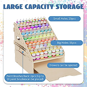 Gtouse Wooden Paint Storage Organizer, Citadel Paint Holder for 76 Bottles of Paints and 16 Paint Brushes Holder, 8-Tiers Craft Paint Storage Rack with 2 Cabinets for Art Tools for Artists
