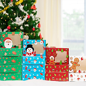 Joy Bang Christmas Cookie Boxes, 20 Pcs Holiday Candy Treat Box Containers with Window for Gift Giving, Santa Snowman Gingerbread Man Cookie Boxes