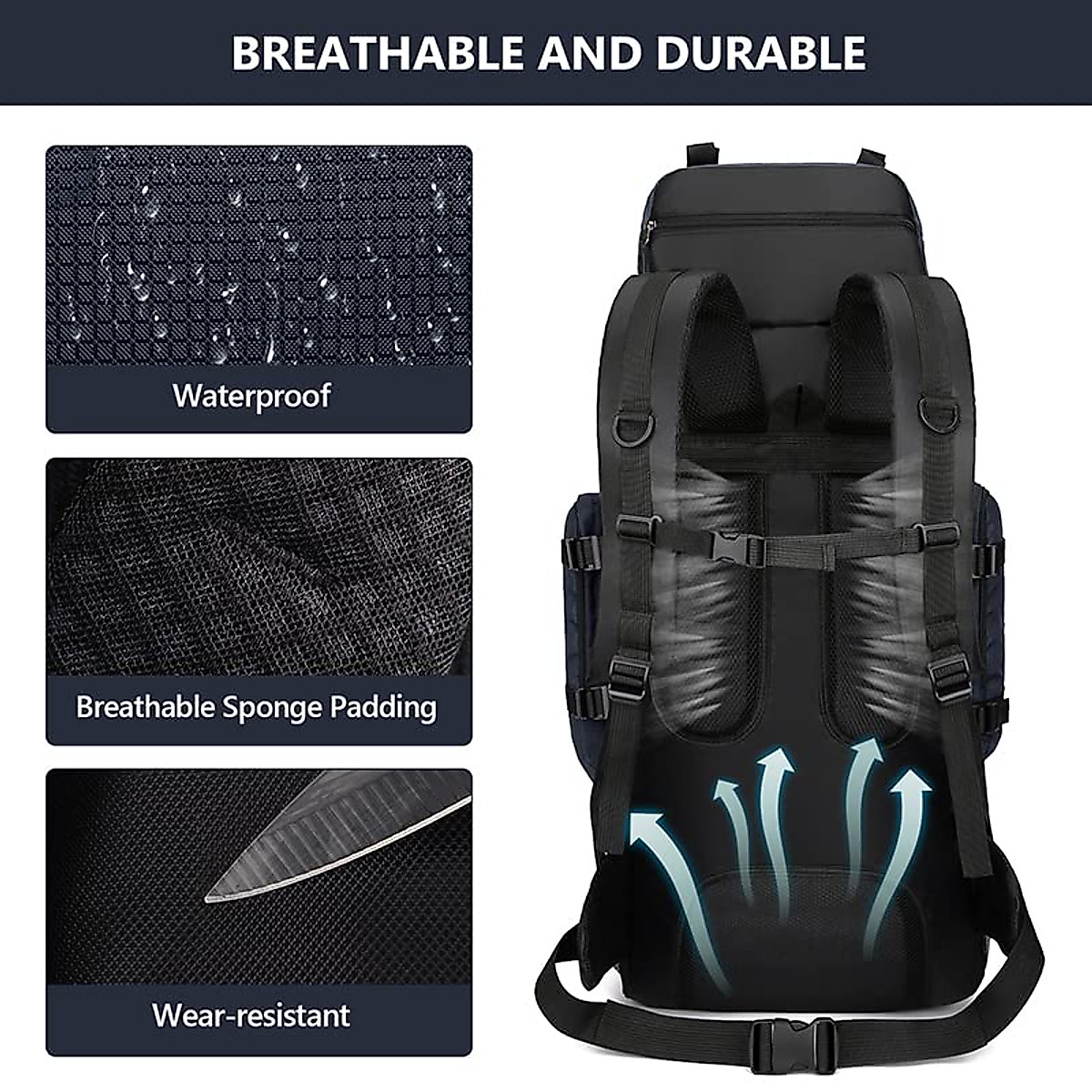 Waterproof Hiking Backpack 90L, Camping Backpack with Rain Cover, High Performance Hiking Mountaineering Backpack (deep blue)