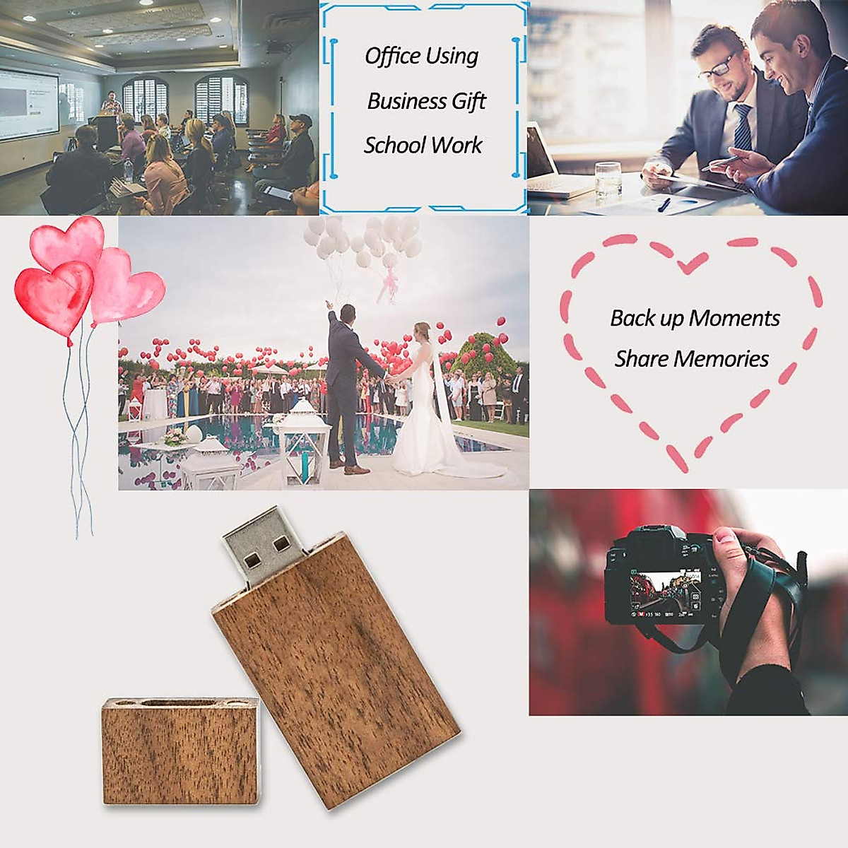 32GB Wood Flash Drives 5 Pack, FEWINA Rectangle Walnut Wooden USB Drive 32G USB2.0 Thumb Drive Memory Stick Jump Drive for Backup Picturs/Videos Ideal Gift (5PCS / Walnut)