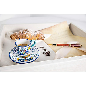 Fima thatsArte.com - Italian Ceramic Espresso Cup & Saucer Ricco Deruta Blu - Hand Painted Cup, Made in Italy Ceramics, Handmade Coffee Cups, Italian Ceramics Deruta, Italian Pottery