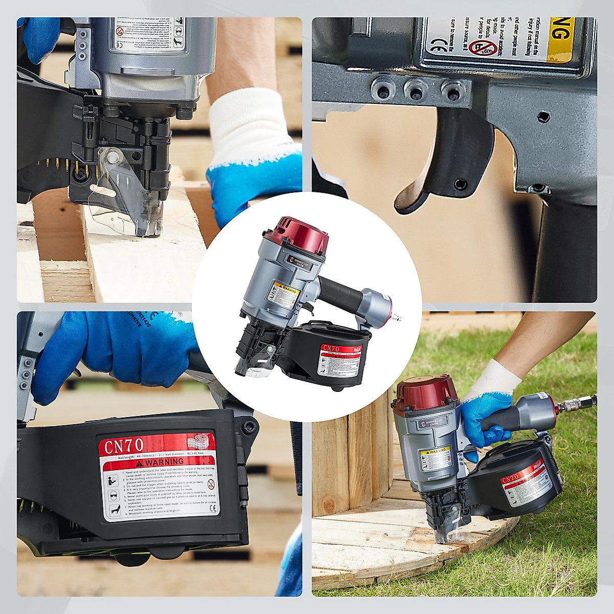 Goodnailer CN70 Air Coil Nailer 15 Degree 1-3/4-Inch to 2-3/4-Inch Coil Nail Gun Fast Shooting For Wooden Pallet Packing Wood Fencing