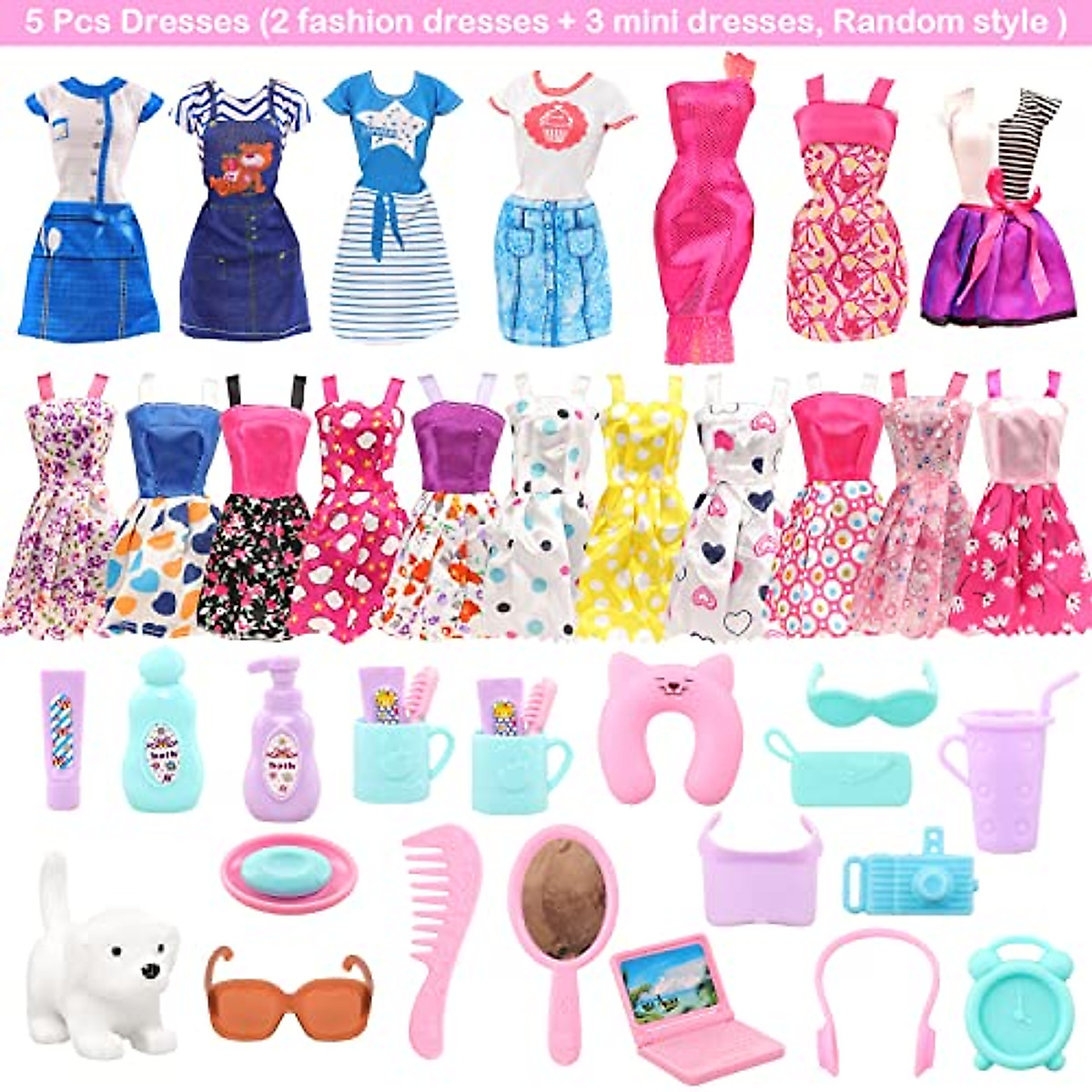 BARWA 32 Pcs Doll Suitcase Luggage Travel Clothes and Accessories for 11.5 inch Girl Doll Travel Carrier Storage, Including 1 Luggage 1 Suitcase 23 Travel toiletries 5 Dresses 1 Puppy 1 Computer…