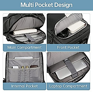 DAILY&DIARY Travel backpack, Carry On Backpack for Men Women 40L Traveling Backpack Flight Airline Approved 15.6 Inch Waterproof Laptop Backpack with USB Charging Port, Black