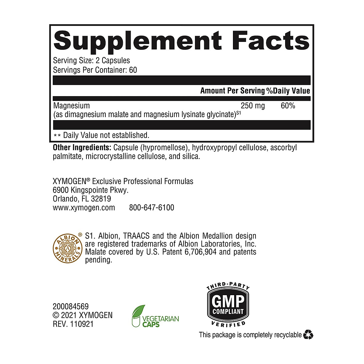 XYMOGEN OptiMag 125 - Magnesium Supplement with Di-Magnesium Malate & Glycinate Lysinate to Support Nerve, Muscle, Bone Health + Heart Health (120 Capsules)