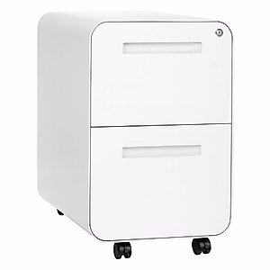 Laura Davidson Furniture Stockpile 2 Drawer Mobile File Cabinet with Lock - Under Desk Metal Filing Cabinet, Legal/Letter File Folders, Wheels and Stationary Feet, Pre-Assembled, White