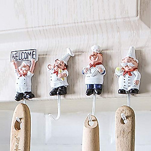 4 PCS Cute French Chef Design Adhesive Wall Hooks Heavy Duty Cook Wall Mount Rack Hook Hanger Kitchen Home Decoration
