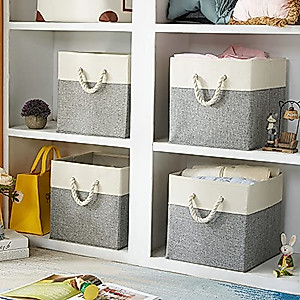 Onlycube Foldable Fabric Storage Bins 13x13x13 inch for Cube Organizer with Cotton Rope Handles, Collapsible Basket Box Organizer for Shelves and Closet, Beige/Grey, 4Pack