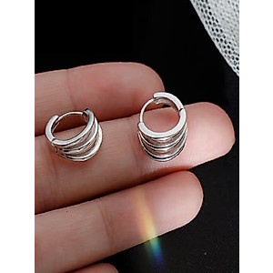 925 Sterling Silver Small Hugging Hoop earrings Triple Circle Hoop Earrings for Women Tiny 8mm Mini Huggie Hoop Earrings