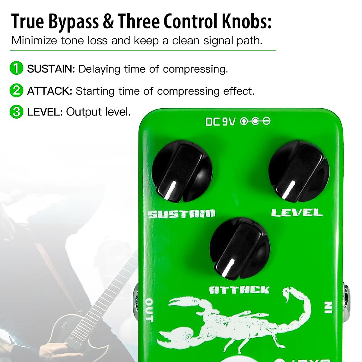 JOYO Dyna Compressor, JF-10 Model for Electric Guitar & Bass, Classic Ross Re-creation, Low Noise, True Bypass