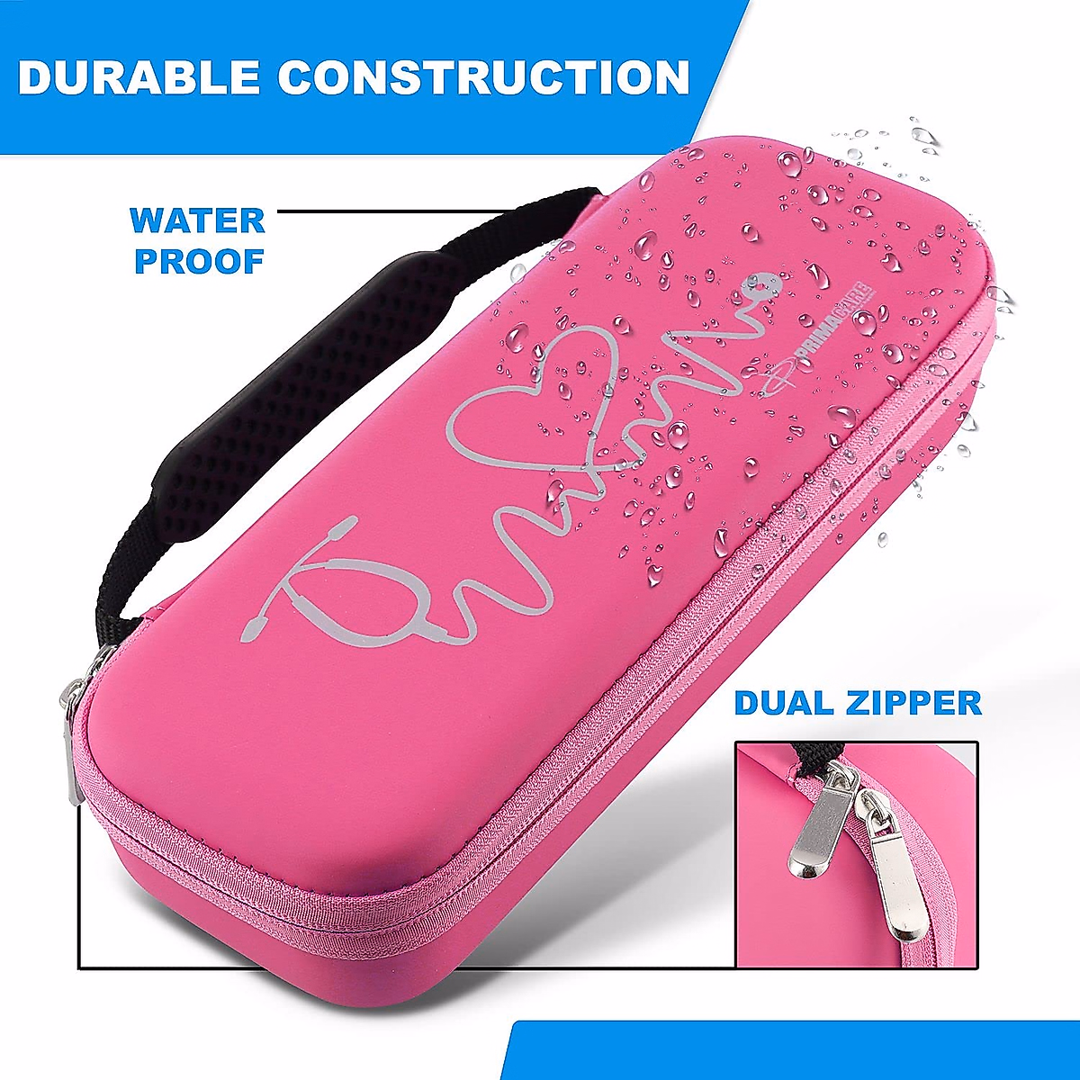 Primacare KB-9297-PK Pink Stethoscope Case, Supplies NOT Included, for Stethoscopes and Medical Supplies, Multiple Compartments, Portable and Lightweight First Aid Kit Bag, Accessories for Nurses
