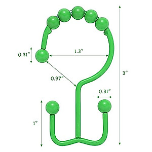 Qazvmlp Shower Curtain Hooks,304 Stainless Steel Shower Rings for Bathroom,Double Glide Shower Hooks for Bathroom Shower Curtain Rods Curtains,Set of 12 Hooks,Fluorescent Green（Style A）