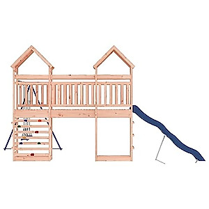GOLINPEILO Outdoor Playset Solid Wood Douglas,Garden Play Set with 1 Play Towers with Bridge,1 Wave Slide,1 Double Swing Set,Modern Outdoor Backyard Children's Climbing Wood Playground Playset,-4595