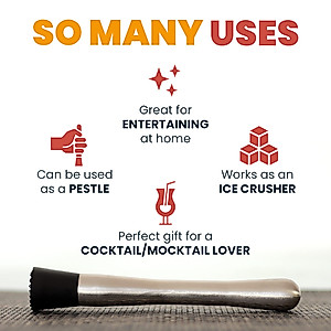 Drink Muddler for Cocktails, 8 Inch Old Fashioned/Mint Julep/Mojito Muddler, Stainless Steel Bartending, Kitchen Muddler Tool