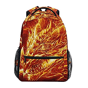 JIPONI Fire Dragon Head on Dark Background Backpack For Girls Boys, Student School Bag Bookbag Travel Laptop Backpack Purse Daypack