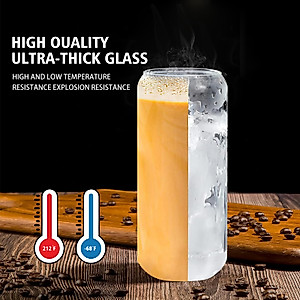 DAMCONME 20 Oz Glass Cups with Lids and Straws 2Pcs,Glass Iced Coffee Cups,20 Oz Glass Tumbler,Glass with Bamboo Lid and Straw for Smoothie,Cocktail Beer, Whiskey,Soda(2 Clean Brush)