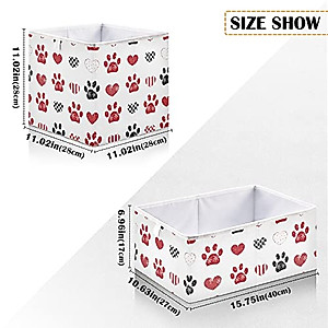 xigua Storage Cube Puppy Paw Prints Foldable Storage Bins, Closet Shelves Organizer Fabric Storage Baskets for Clothes, Toys, Books, Office Supplies (Square)