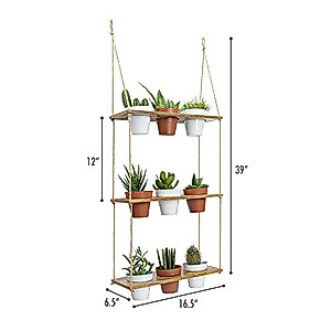 kimisty Wall Hanging Herb Planters, 3 Tiered Vertical Planter Shelf with Metal Pot Set, Indoor Garden, Wood Herb Garden for Kitchen, Vertical Hanging Planters Wall Hanging - Terracotta & White Pots