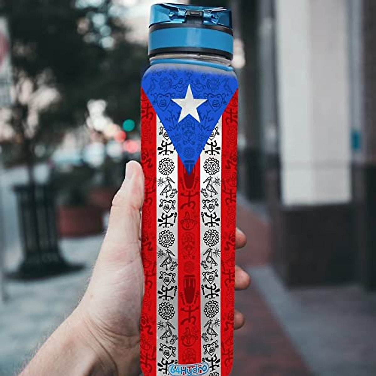 64HYDRO 32oz 1Liter Motivational Water Bottle with Time Marker, Puerto Rico Inspiration Motivation - HLZ1401005Z