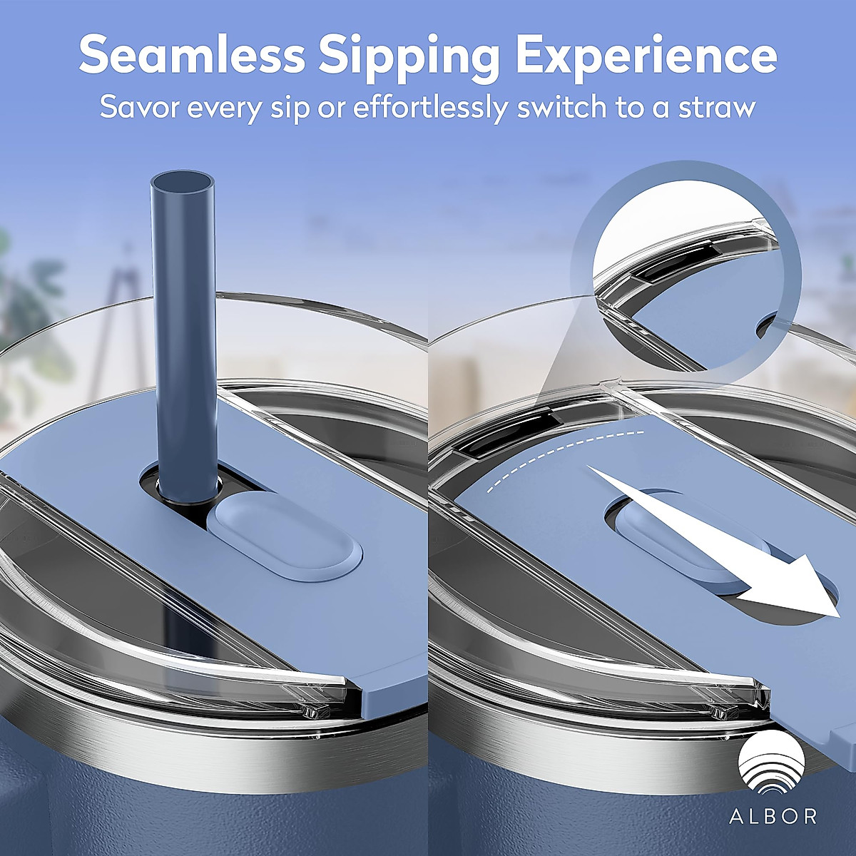 ALBOR 40 oz Tumbler With Lid and Straw, Leak Proof Durable Stainless Steel Insulated Tumbler With Handle, Spill Proof Water Bottles With Straw (Blue, 40 oz)