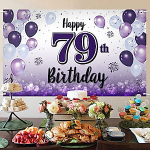LASKYER Happy 79th Birthday Purple Large Banner - Cheers to 79 Years Old Birthday Home Wall Photoprop Backdrop,79th Birthday Party Decorations.