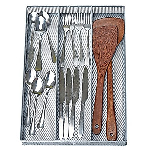 SETTFRFE Mesh Flatware Tray Kitchen Drawer Organizer,Silverware Organizer,Silverware Tray for Drawer,Utensil Organizer for Kitchen Drawers,Silver