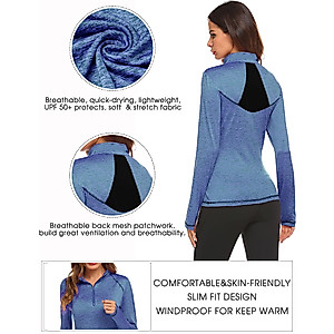 PINSPARK Women's Quick Dry Shirts Long Sleeve for Running Hiking Workout Shirt Half Zip Pullover Blue S