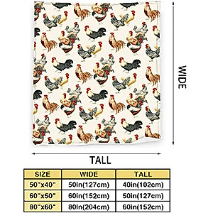 Rooster Chickens Throw Blanket Gifts for Women Flannel Fleece Fuzzy Blankets Soft Warm Cozy for Bed Couch Sofa Living Room Decor for Teens 60"x50"
