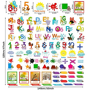 9 Sheets Kids Alphabet Wall Decals Educational Number Wall Stickers Decals Colorful ABC Animal Learning Wall Decals Peel and Stick Removable Stickers for Toddlers Classroom Nursery Bedroom