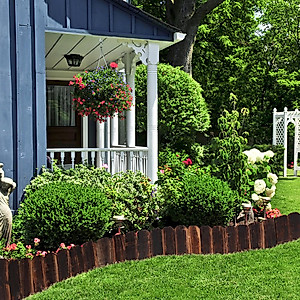 Newflager Garden Wooden Fence Anti-Corrosive Outdoor Landscape Edging Flexible Decorative Border with a Pair of Gloves for Garden Yard Flower Tree Fence - 7.9'' H x 47'' L