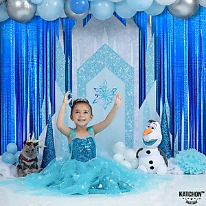 KatchOn, Iridescent Blue Streamers Backdrop - 3.2x8 Feet, Pack of 2 | Graduation Backdrop 2024, Graduation Decorations 2025, Pool Party Decorations | Iridescent Blue Backdrop, Summer Party Decorations