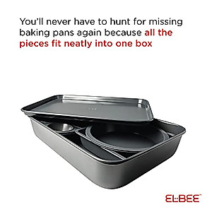 Elbee Home 8-Piece Nonstick Aluminized Steel, Space Saving Baking Set , With Deep Roasting Pan, Cookie Sheet, Cake Pans, Muffin Pans and Baking Pan PFOA & PFOS Free