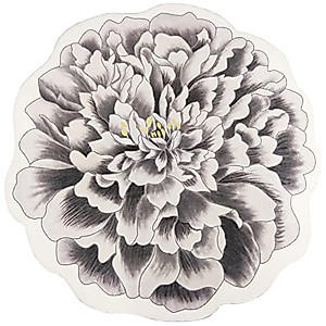 Lacomfy Modern Rug 4Ft Flower Rug Circle Bathroom Rug Floral Bedroom Carpet Round Rural Accent Rug Soft Peony Flower Farmhouse Floor Mat Laundry Mat for Indoor Home Decor Nonskid Washable Rug, Grey