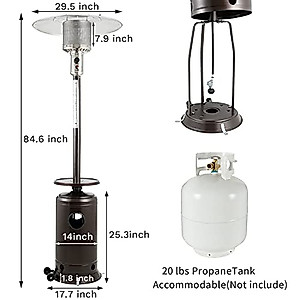 Erinnyees Propane Patio Heater, 47000 BTU Outdoor Propane Heater with Drink Shelf Tabletop - Auto Shut Off Tilt Valve - Simple Ignition System and Wheels, Gas Heater for Patio and Garden…
