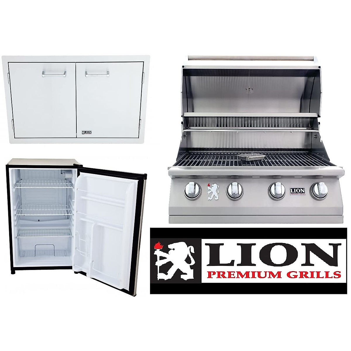 Best of Backyard L-60000 Built in BBQ LP 32", Double Door w/Towel Rack and Refrigerator 4.5 cubic Stainless Steel Front Door