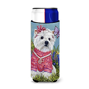 Caroline's Treasures PPP3132MUK Westie Springtime Ultra Hugger for Slim cans Can Cooler Sleeve Hugger Machine Washable Drink Sleeve Hugger Collapsible Insulator Beverage Insulated Holder