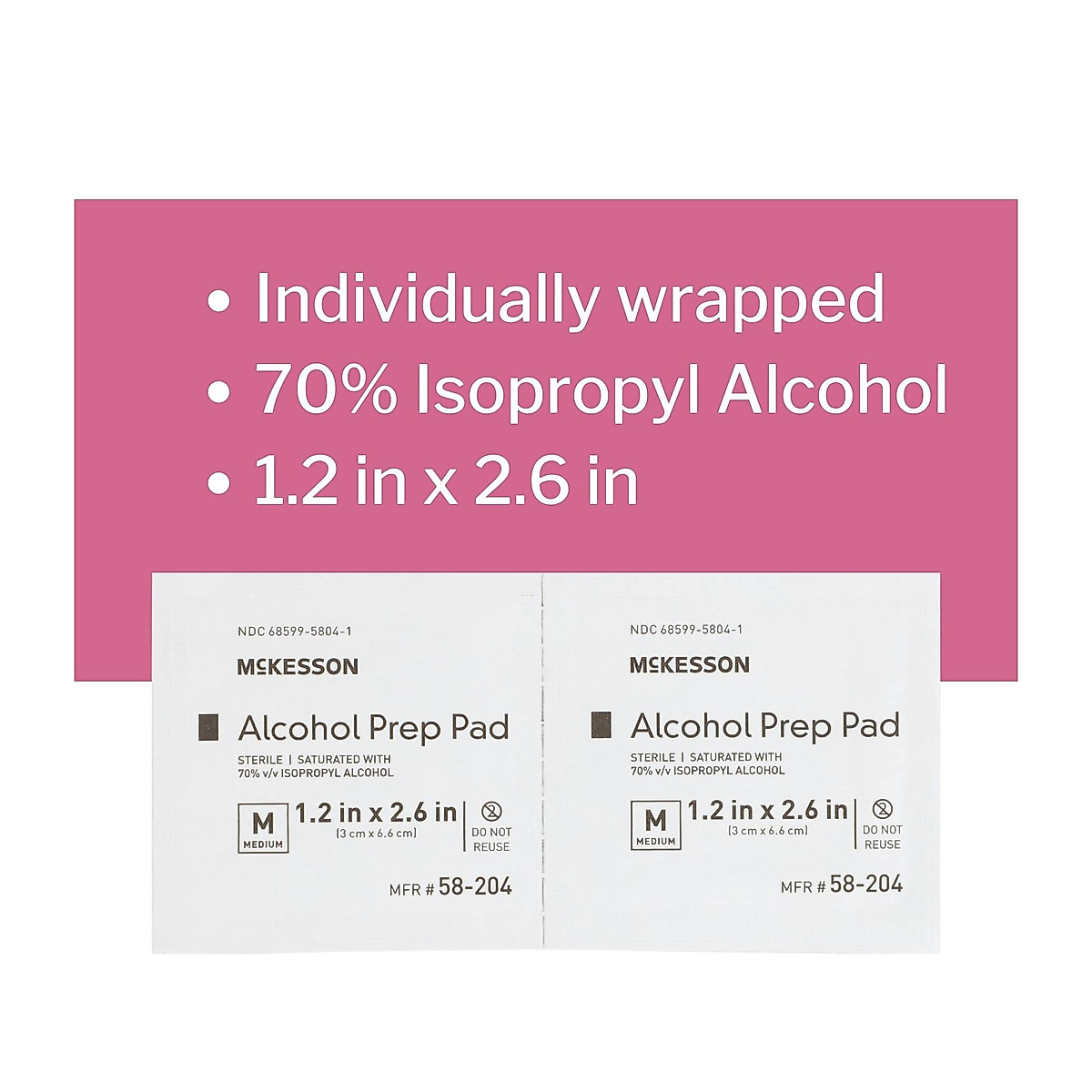 McKesson Alcohol Prep Pads, Sterile, Individual Packet, Medium, 200 Count, 20 Packs, 4000 Total